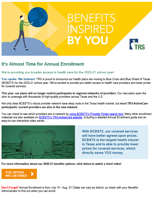 Welcome to Broader Coverage from TRS-ActiveCare! – 7/6/2020 – LEARNsynx