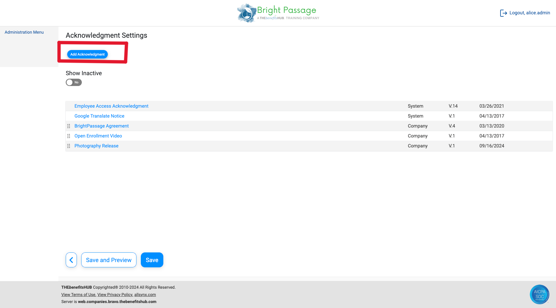 acknow settings – LEARNsynx